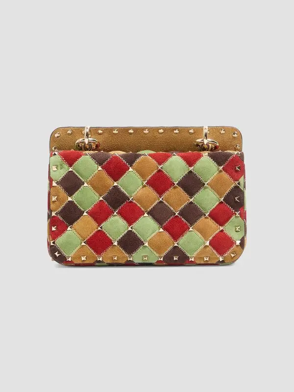 Valentino Garavani Rockstud Spike Small Patchwork Suede Shoulder Bag