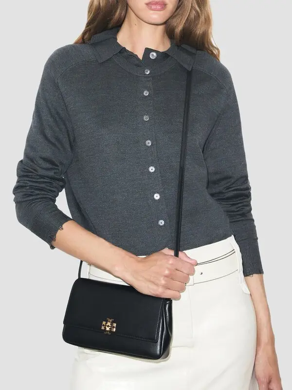 Tory Burch Charlie Leather Wallet Crossbody Bag - Black