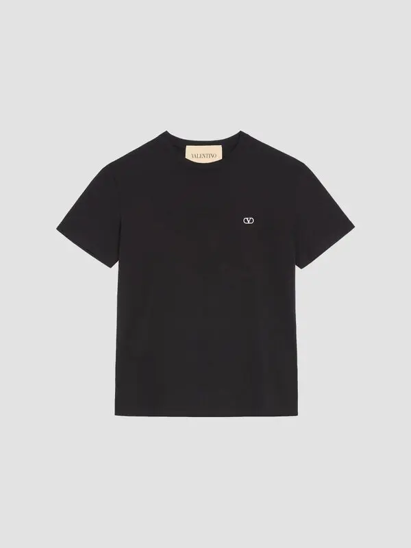Valentino Garavani Cotton T-shirt With Vlogo Embroidery - Black