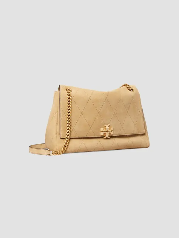 Tory Burch Charlie Large Quilted Suede Shoulder Bag