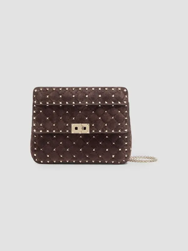 Valentino Garavani Rockstud Spike Medium Suede Shoulder Bag - Ebony