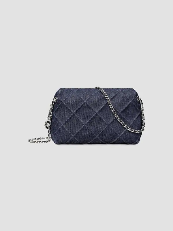 Tory Burch Fleming Diamond-quilted Denim Crossbody Bag