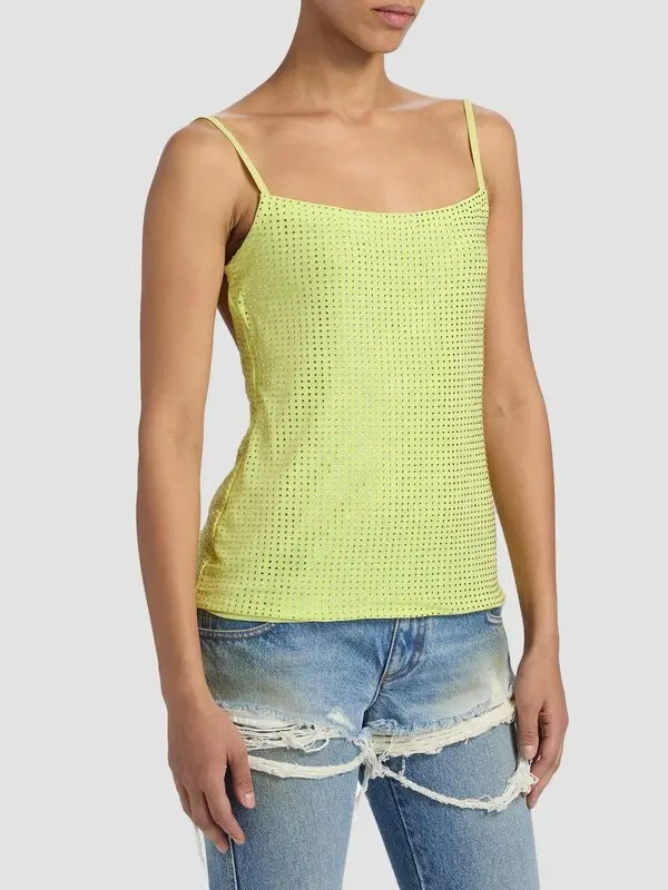 AREA Embellished Mesh Scoopneck Cami Top