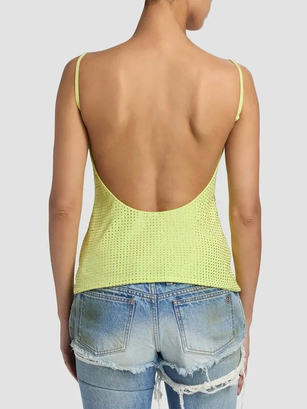 AREA Embellished Mesh Scoopneck Cami Top