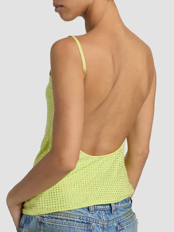 AREA Embellished Mesh Scoopneck Cami Top