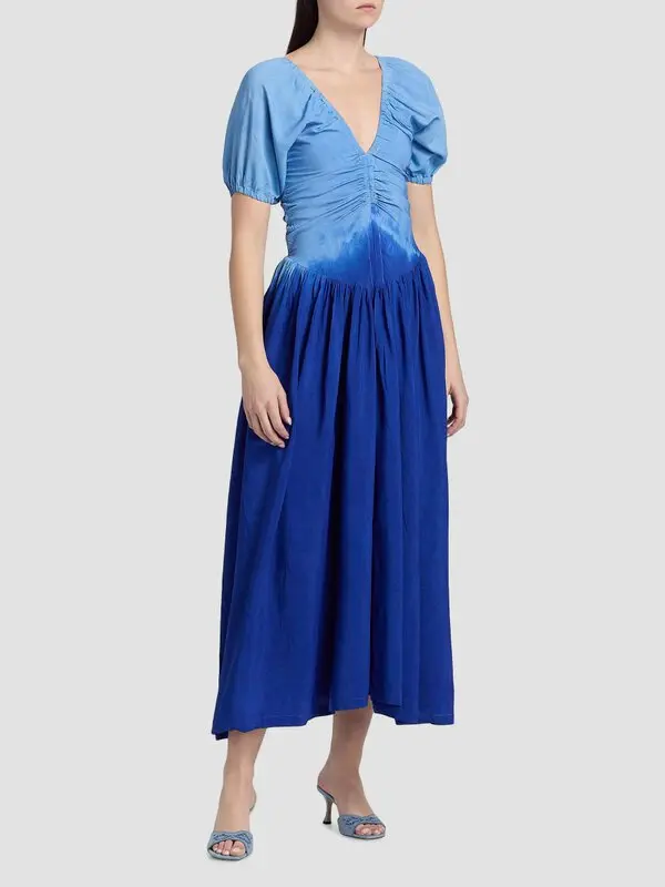 ELISAMAMA Bori Ruched Ombré Cotton Maxi Dress