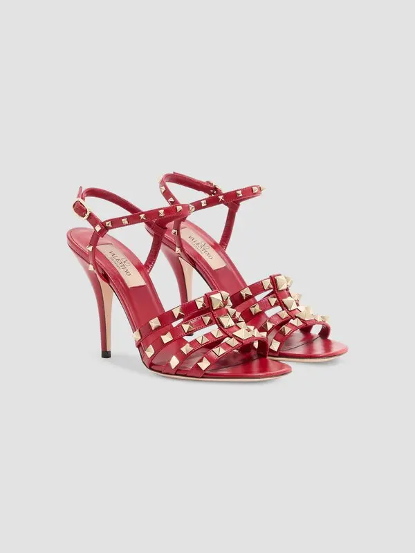 Valentino Garavani Rockstud 100mm Kidskin Sandals - Red