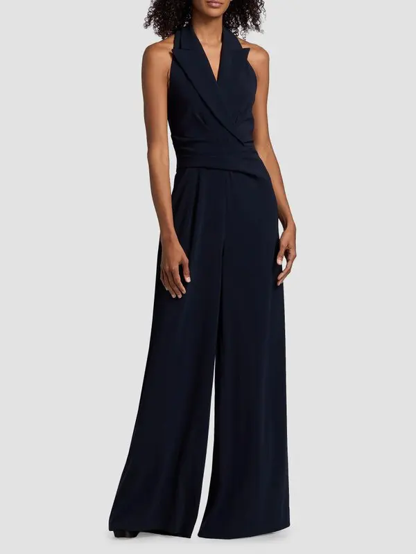 Talbot Runhof Halter Cady Wide-leg Jumpsuit
