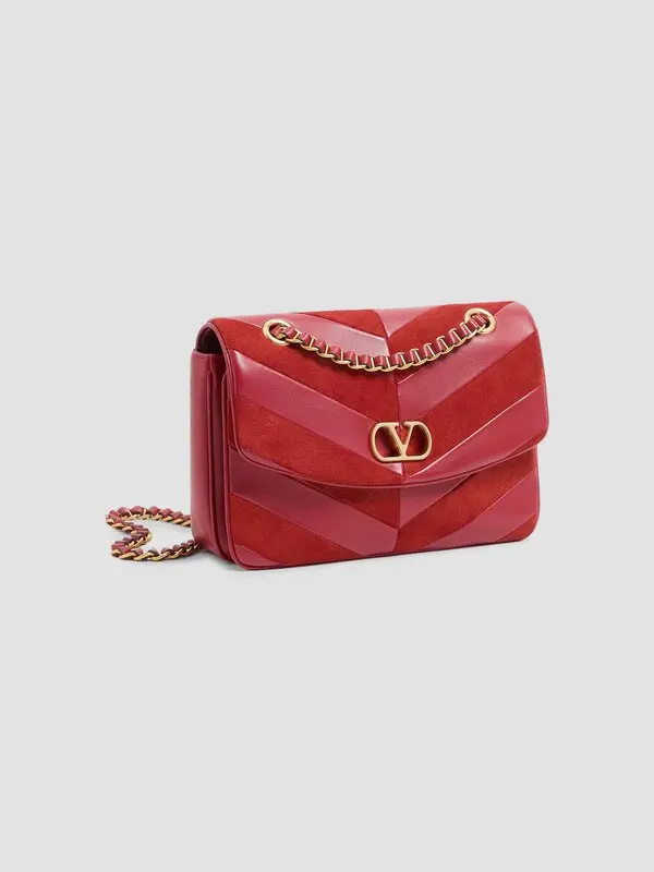 Valentino Garavani Djuna Shoulder Bag In Suede And Nappa - Red