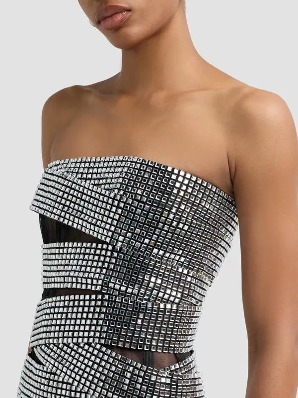 AREA Disco Ball Strapless Top - Black