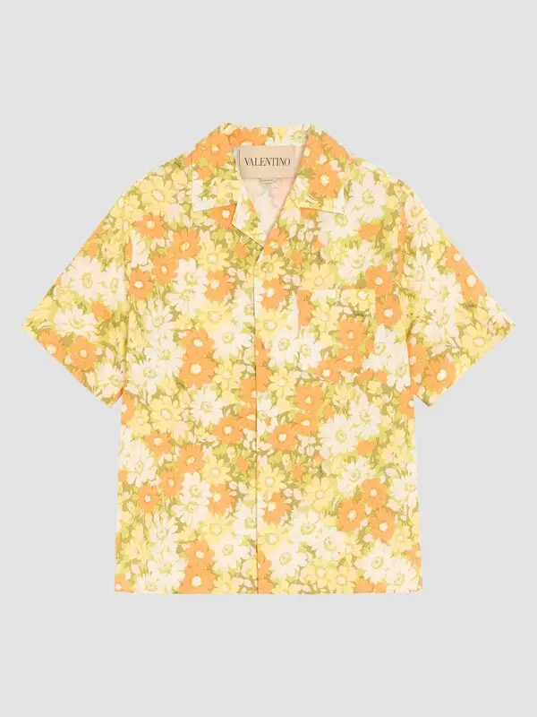 Valentino Garavani Cotton Bowling Shirt With Papier Floral Print - Multicolor