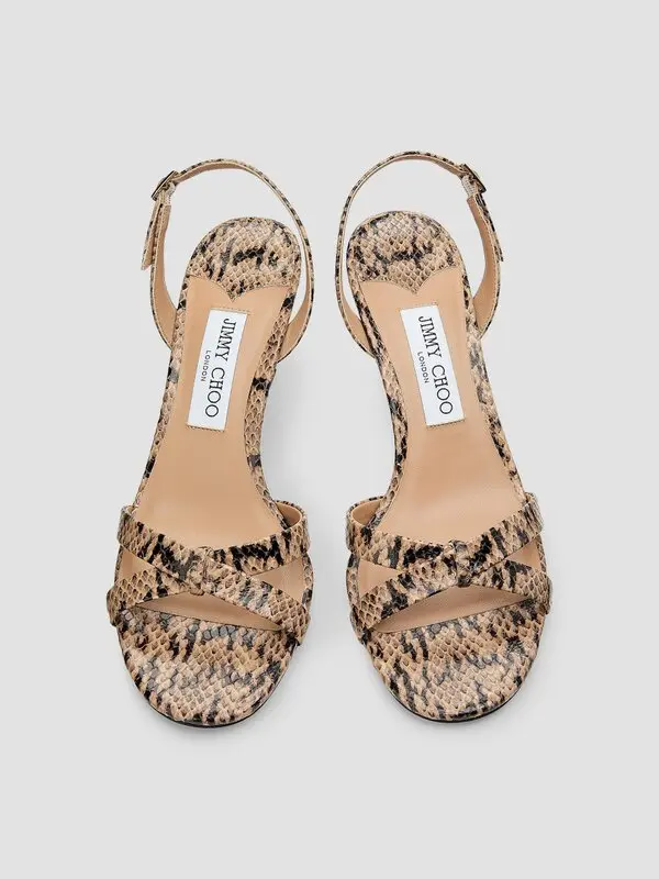 JIMMY CHOO Elsy 70mm Snake-printed Leather Sandals