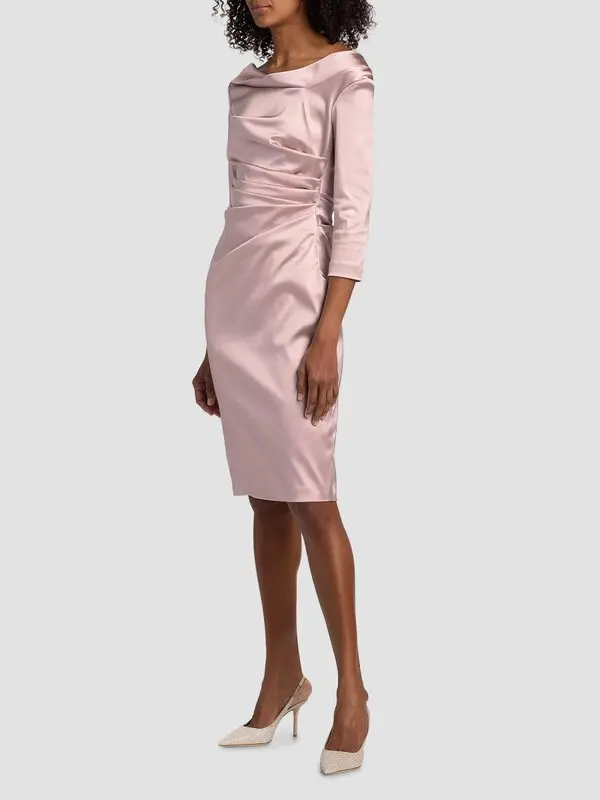Talbot Runhof Satin Gathered Cocktail Dress