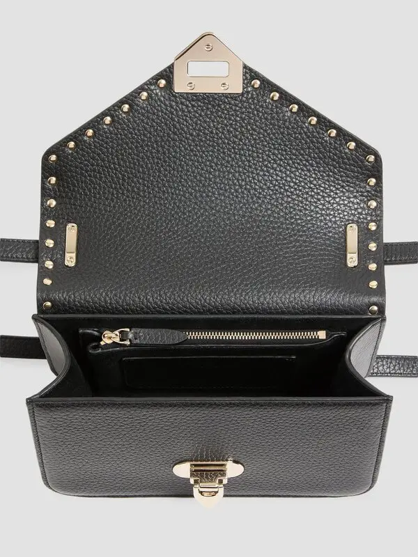 Valentino Garavani Rockstud Small Shoulder Bag In Grainy Calfskin - Black