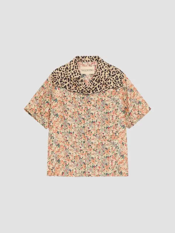 Valentino Garavani Bowling Shirt In Silk Poplin And Papier Floral Prints - Multicolor