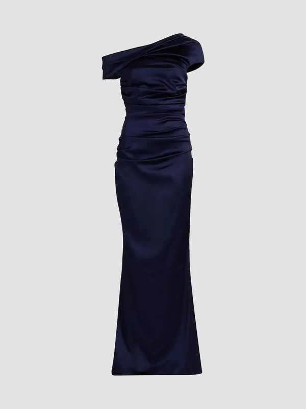 Talbot Runhof Satin Off-the-shoulder Sheath Gown