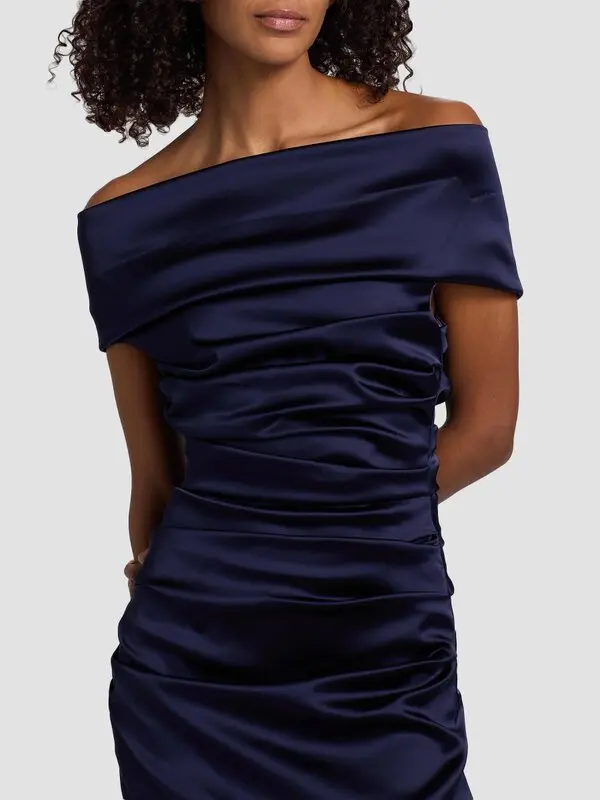 Talbot Runhof Satin Off-the-shoulder Sheath Gown