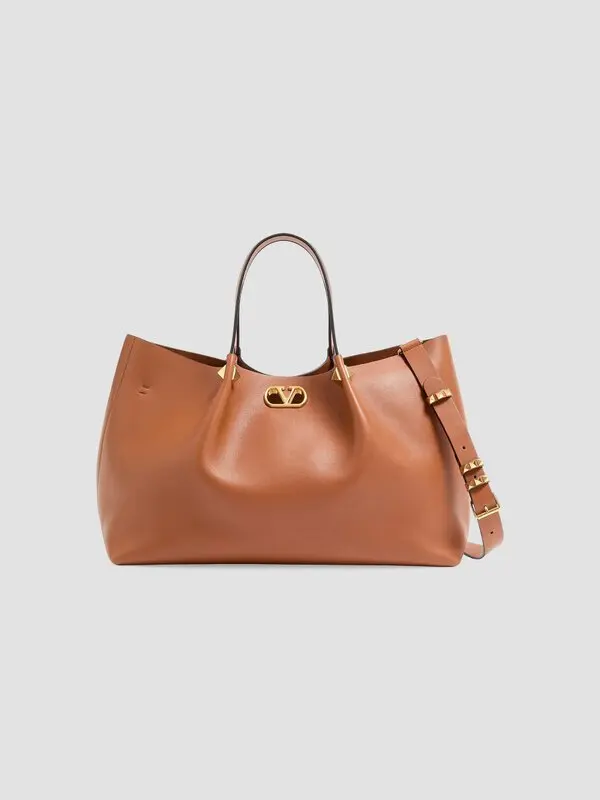 Valentino Garavani Large Soft Leather Shopping Bag - Hazelnut