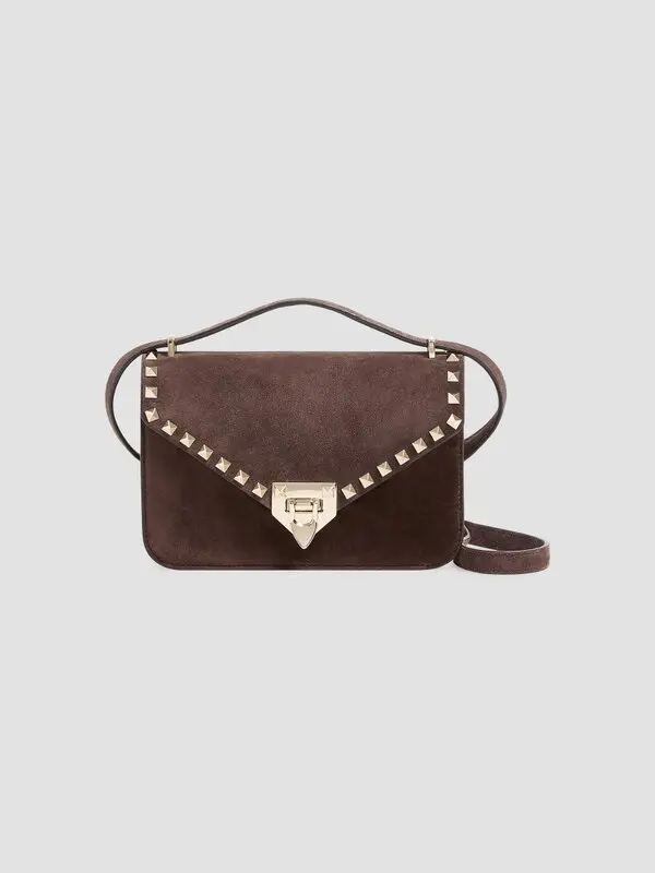 Valentino Garavani Rockstud Small Suede Crossbody Bag - Ebony