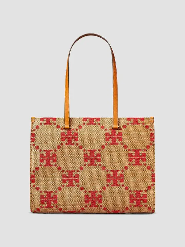 Tory Burch T Monogram Straw Tote Bag - Natural