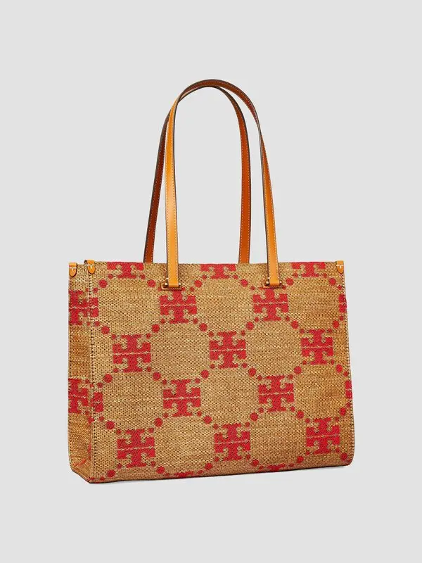 Tory Burch T Monogram Straw Tote Bag