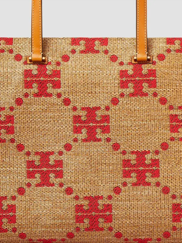 Tory Burch T Monogram Straw Tote Bag
