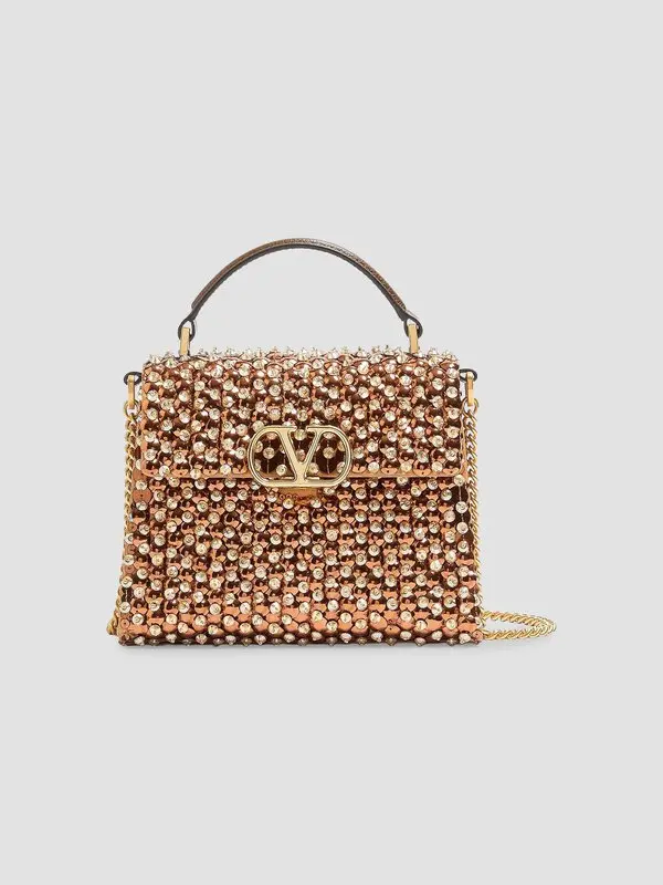 Valentino Garavani V-sling Embroidered Mini Top Handle Handbag - Gold