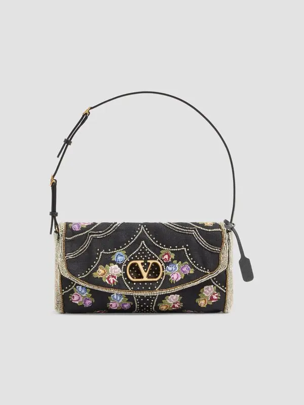 Valentino Garavani Devain Small Embroidered Shoulder Bag - Black Multi