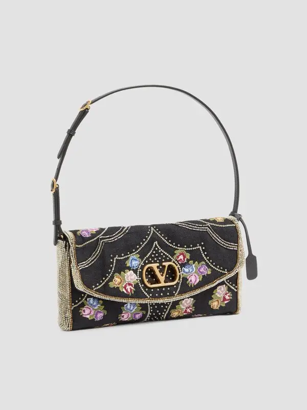 Valentino Garavani Devain Small Embroidered Shoulder Bag - Black Multi