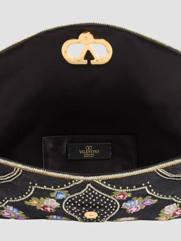 Valentino Garavani Devain Small Embroidered Shoulder Bag - Black Multi