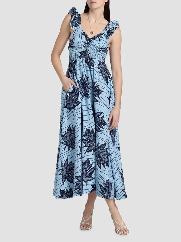 ELISAMAMA Ibukun Botanical-print Cotton A-line Midi-dress