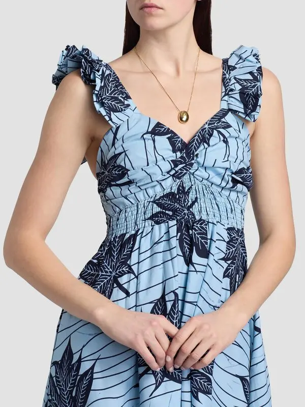 ELISAMAMA Ibukun Botanical-print Cotton A-line Midi-dress