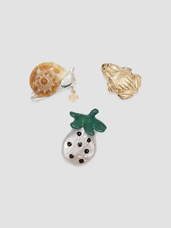 Tory Burch Curiosity 3-piece 18k-gold-plated & Mixed-media Pin Set