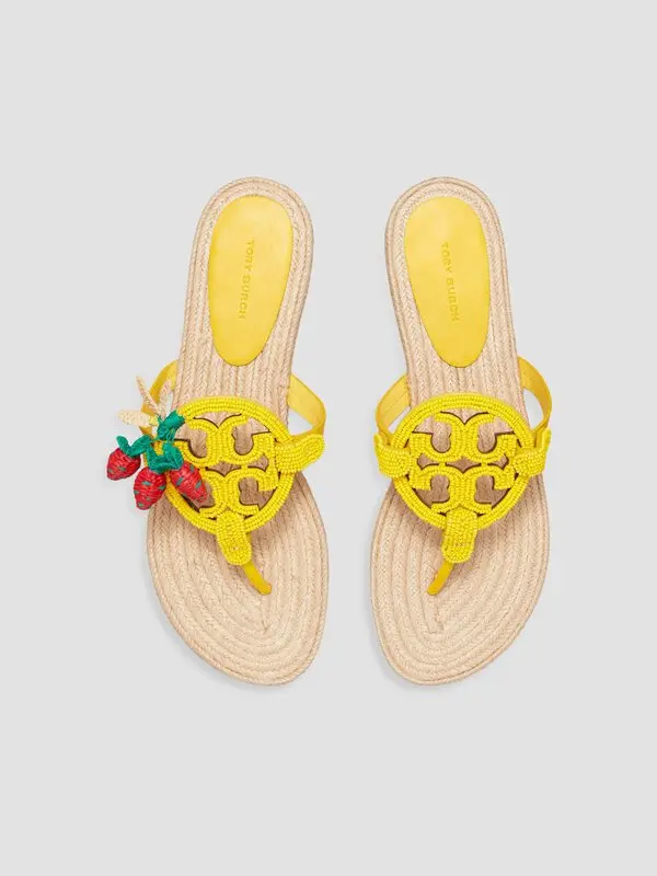 Tory Burch Miller Beaded Leather Espadrille Sandals - Polline