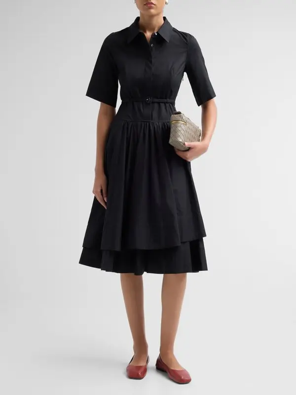Co Tton Belted Midi-shirtdress - Black