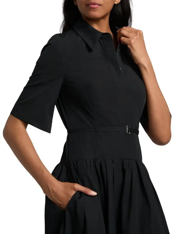 Co Tton Belted Midi-shirtdress - Black