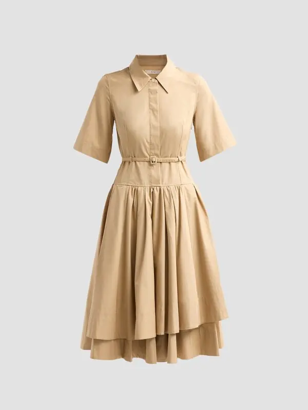 Co Tton Belted Midi-shirtdress - Camel