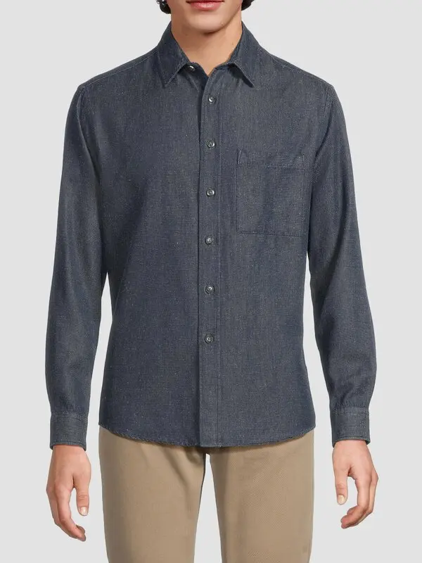 Canali Cotton Mélange Denim Button-front Shirt