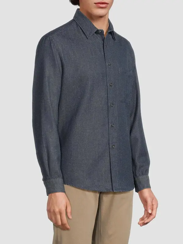 Canali Cotton Mélange Denim Button-front Shirt