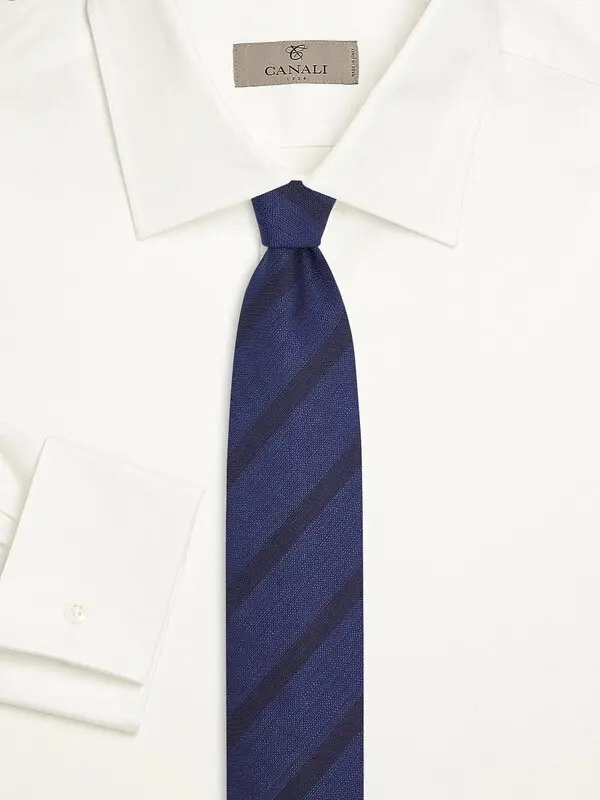 Canali Striped Woven Silk Tie - Blue