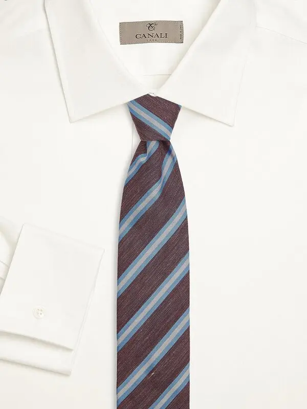 Canali Striped Woven Silk Tie - Blue