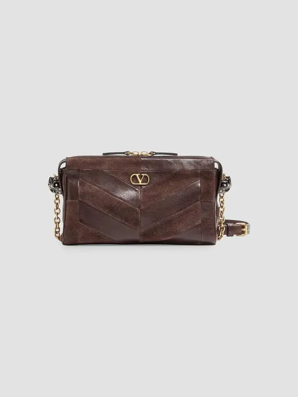 Valentino Garavani Panthea Small Shoulder Bag In Suede And Nappa - Ebony