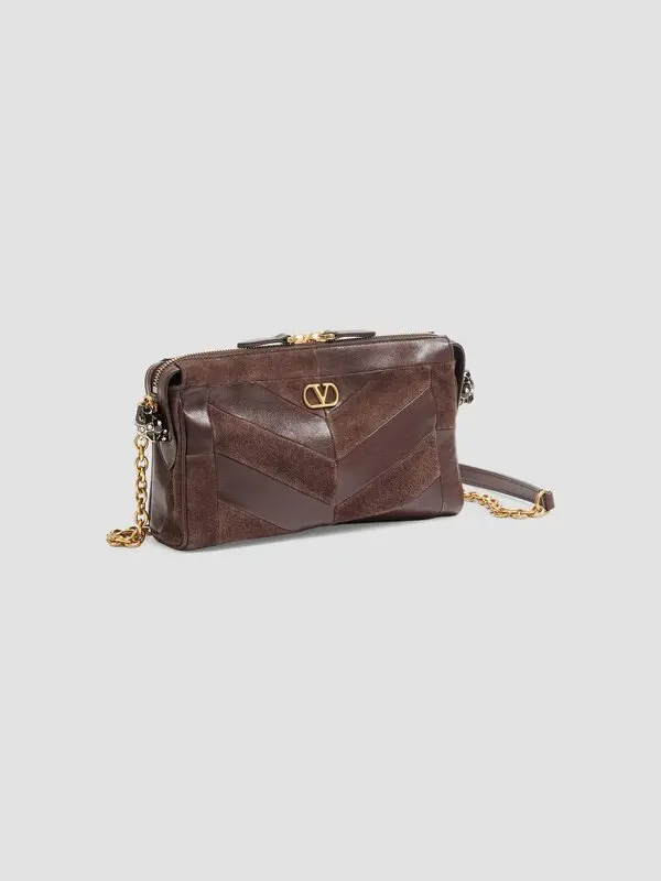 Valentino Garavani Panthea Small Shoulder Bag In Suede And Nappa - Ebony