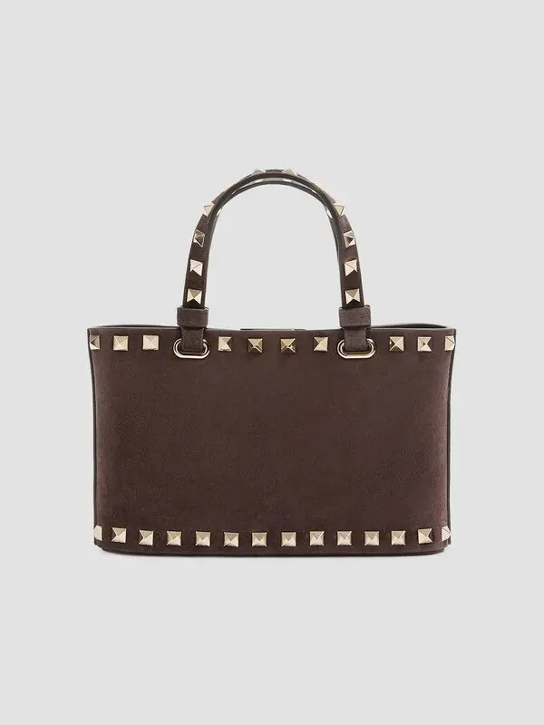 Valentino Garavani Rockstud Mini Suede Top Handle Bag - Ebony