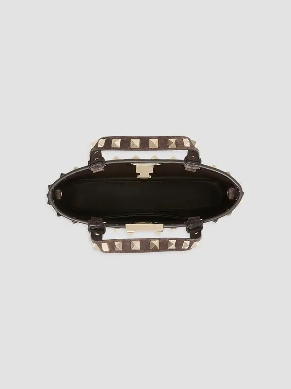 Valentino Garavani Rockstud Mini Suede Top Handle Bag - Ebony