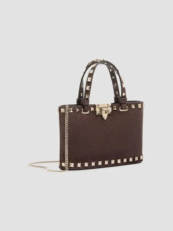 Valentino Garavani Rockstud Mini Suede Top Handle Bag - Ebony