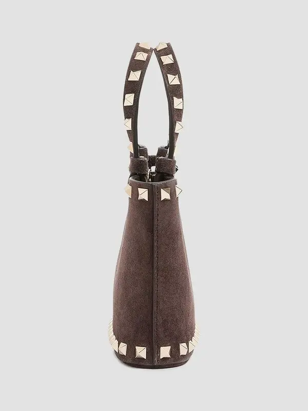 Valentino Garavani Rockstud Mini Suede Top Handle Bag - Ebony