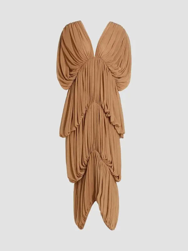 Ronny Kobo Damier Ruched Maxi Dress