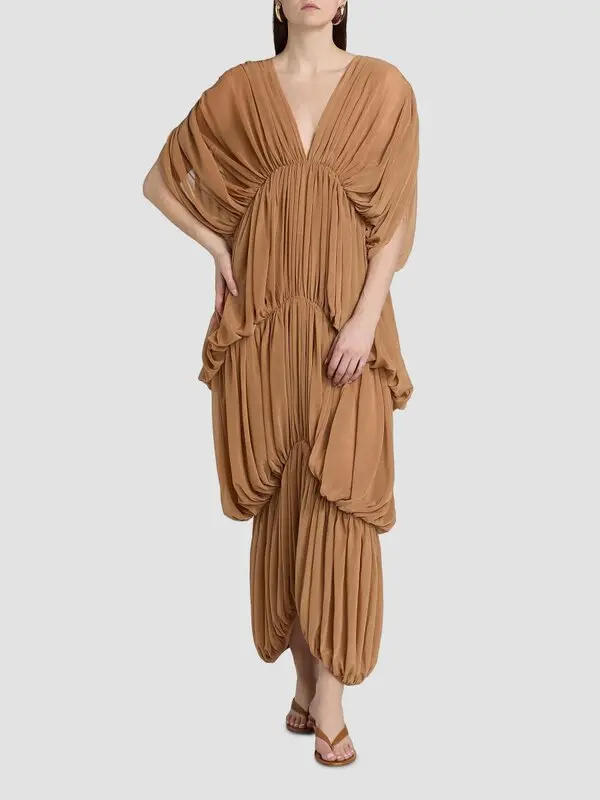 Ronny Kobo Damier Ruched Maxi Dress