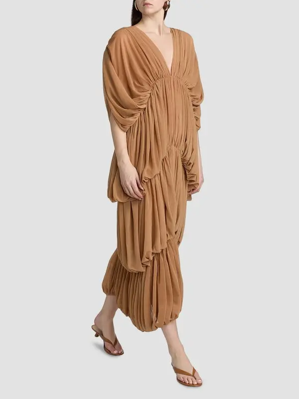 Ronny Kobo Damier Ruched Maxi Dress